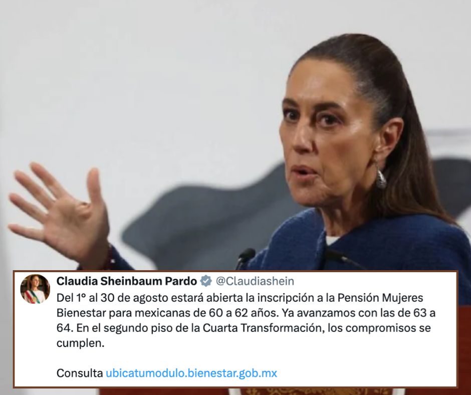 Sheinbaum abre inscripción nacional para pensión a mujeres de 60 a 64 años a partir de agosto